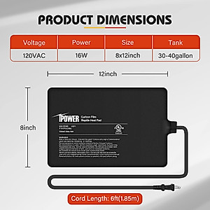 iPower 8X12 Inch 16W Under Tank Heater Warmer, 30-40 Gallon Terrarium Heat Mat for Amphibian, Plant Box or Other Small Animals, 2 Pack