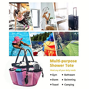 Moyad Large Mesh Shower Caddy Tote Large Tote Bag Beach Bag Hanging Travel Shower Caddy Portable Cleaning Caddy Shower Organizer Camping Accessories College Dorm Room Essentials for Girls Women, Pink
