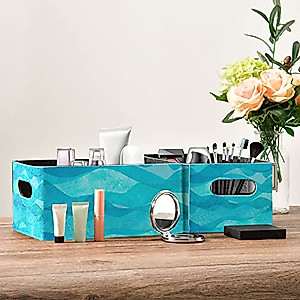 Kcldeci Watercolor Sea Ocean Wave Blue Teal Turquoise Colored Wave Storage Bins Baskets for Organizing, Sturdy Storage Basket Foldable Storage Baskets for Shelves Closet Nursery Toy