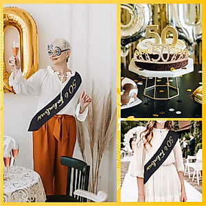 KYZCROTW 50th Birthday Gift for Women, 50th Birthday Tiara Crown, 50 & Fabulous Sash and Glasses for Women 50 years old Birthday Party Decorations and Supplies, 3 pcs