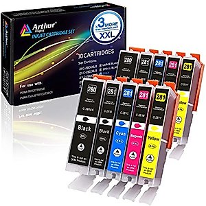 Arthur Imaging Compatible Canon Ink cartridges 280 and 281 Replacement PGI-280XXL CLI-281XXL PGI 280 XXL CLI 281 XXL PIXMA TR7520 TR8520 TS6120 TS6220 TS8220 TS9120 TS9520 TS9521C Printer (10 Pack)