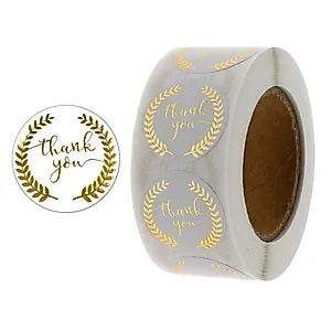 Vxkbiixxcs-o Stickers, 500 Pieces/roll Twig Thank You Sticker Gold Foil Seal Label Wedding Party Stationery
