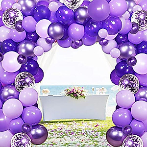 Purple Shades Balloons Garland Arch Kit-128Pcs 5” 12” Dark Pastel Light Metallic Confetti Purple Balloons Arch Set for Purple Wedding Birthday Baby Shower Graduation Party Decorations