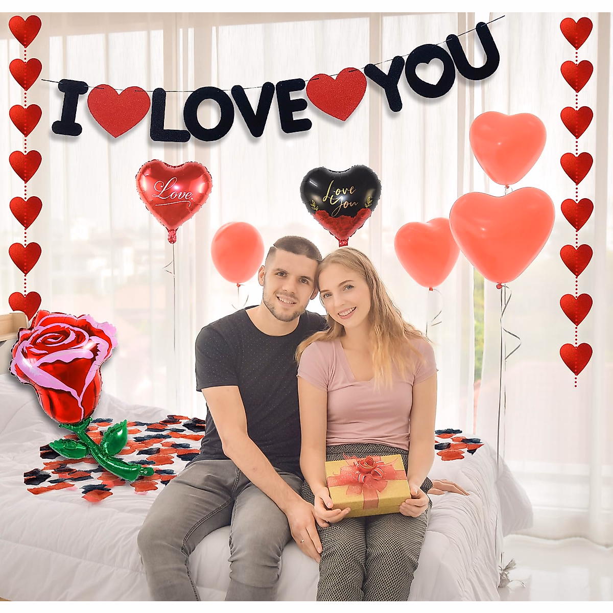 Engagement Party Decorations, Glitter I Love You Banner for Mothers Day Decorations, bridal shower decorations for the Home Engagement Wedding Anniversary Valentines Mothers Day Party Supplies