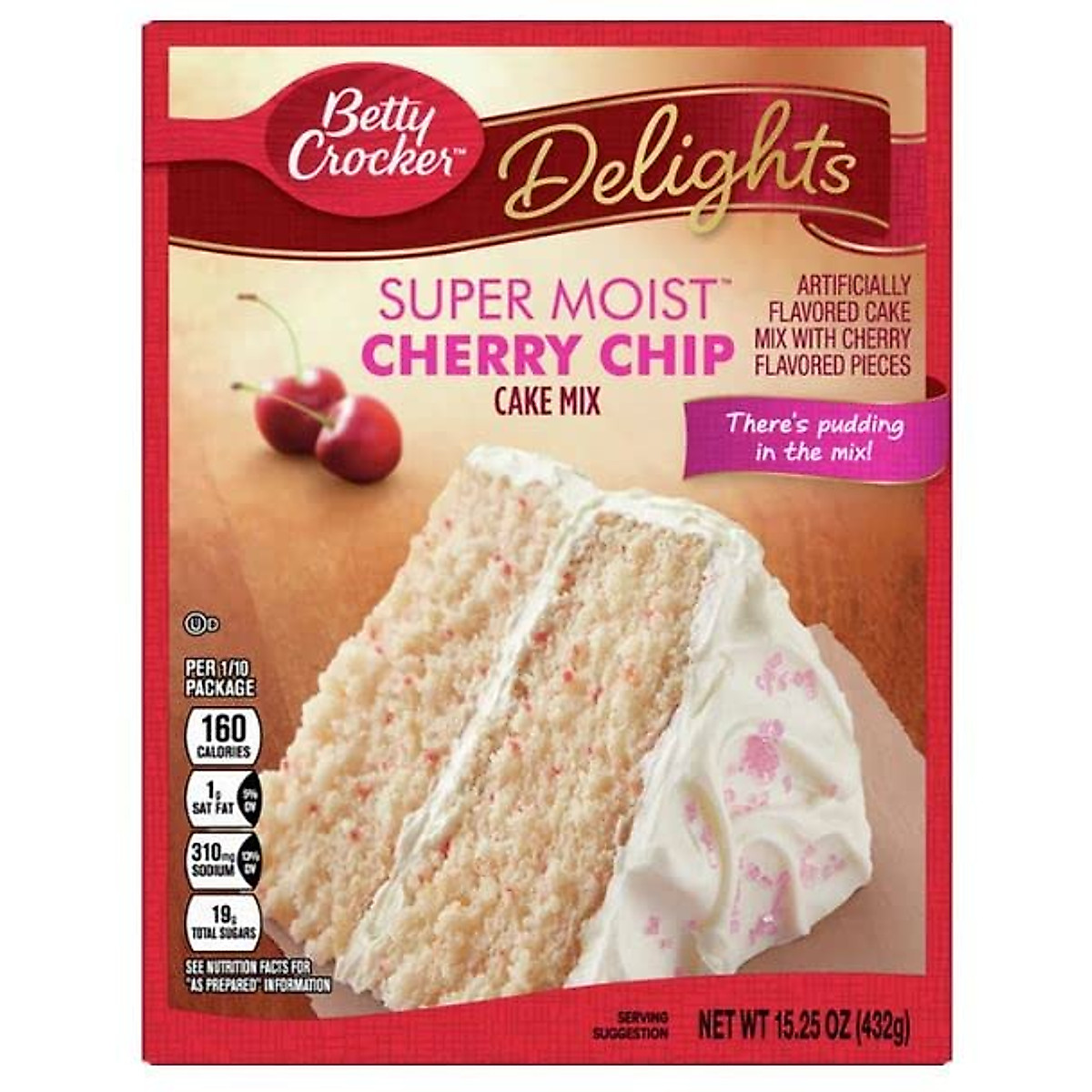 (Pack of 4) Betty-Crocker Super Moist Cherry Chip Cake Mix, 13.25 oz (Miras Trademark 2-in-1 Measuring Spoon Included!)
