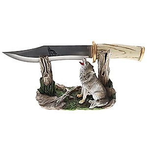 Deleon Collections Decorative White Wolf Knife - Majestic Howing Wolf Display Stand - Rustic Lodge Decor