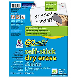 GoWrite! PACASB8511 Self-Adhesive Dry Erase Sheets, White, 8-1/2" x 11", 30 Sheets