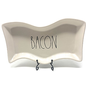 Rae Dunn White Ceramic Serving Plate Inscribed BACON
