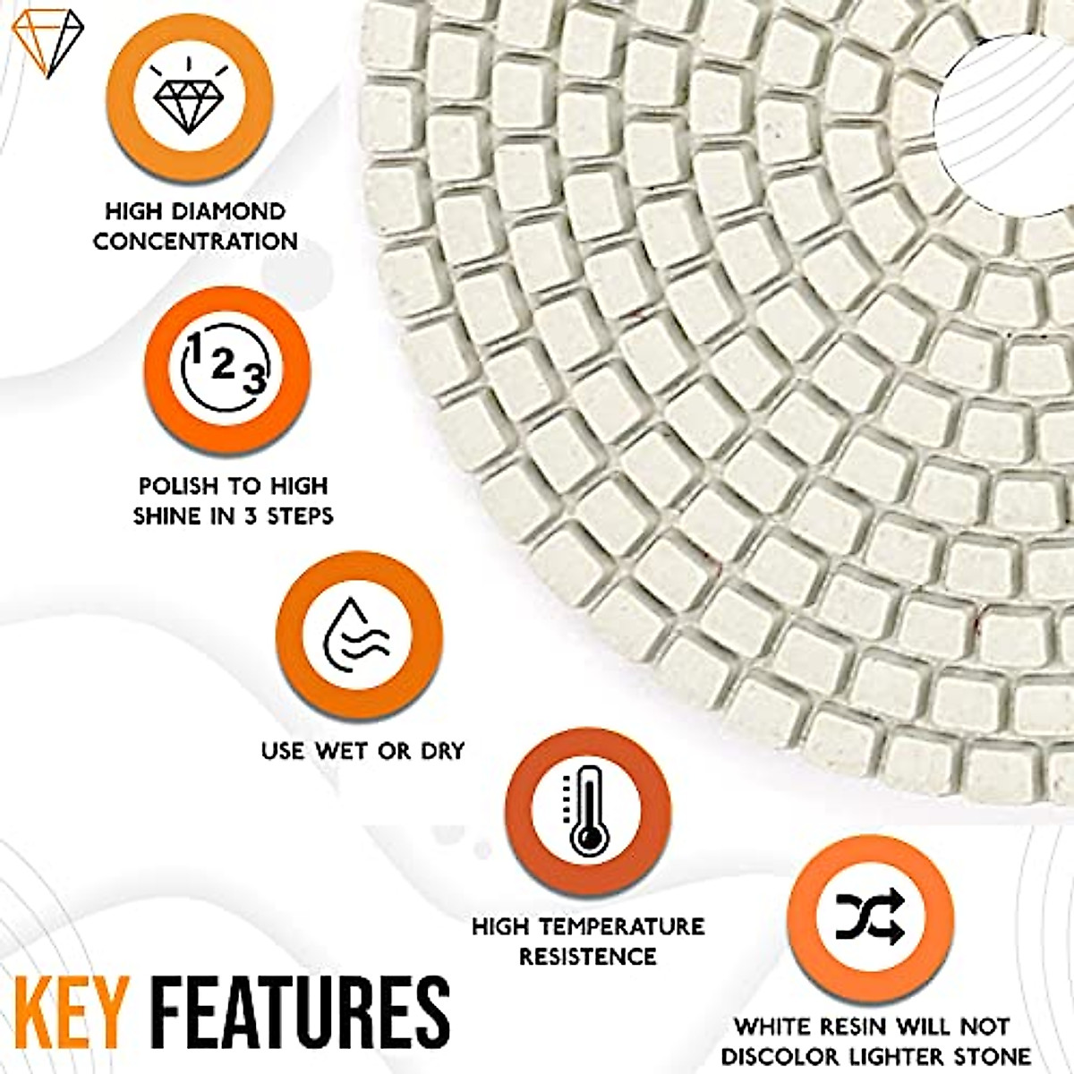 3 Step Diamond Polishing Pads - Use Wet or Dry - Polishing Pads for Granite Quartz Marble Concrete Terrazzo - High Temperature Resistance 3 Step Polishing Pads - Polishing Pad Set