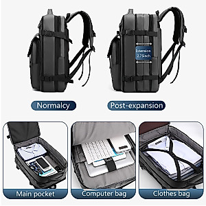 MIYCOO Travel Laptop Backpack, Extra Large Expandable Travel Backpack Airplane Approved Weekender Bag for Men Women, Water Resistant Lightweight Computer Backpack Grey