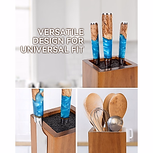 KUCHEASY Magnetic Knife Block 360° Rotating Wood Universal Knife Holder with Four Side Ultra Strong Magnets, Knife Storage Rack with Removable Bristles, Multifunctional Storage for Kitchen Counter Top