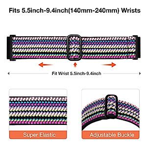 Stretchy Bands Compatible with Samsung Galaxy Watch 5/4/6 40mm 44mm/Watch 5 Pro 45mm/Watch 4 Classic 42mm 46mm, 20mm Nylon Strap for Galaxy Active 2 40 44mm/Active 40mm/Watch 3 41mm/Galaxy Watch 42mm