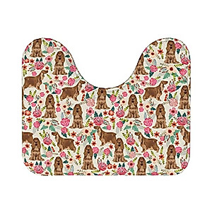 Cute Cocker Spaniel Dog Flower Floral 3D Print Bath Mat for Bathroom Rugs Sets 3 Piece，U-Shaped Contour Shower Mat Non Slip Absorbent ,Flannel Fabric Toilet Lid Cover Washable ,Doormat Antiskid Pad