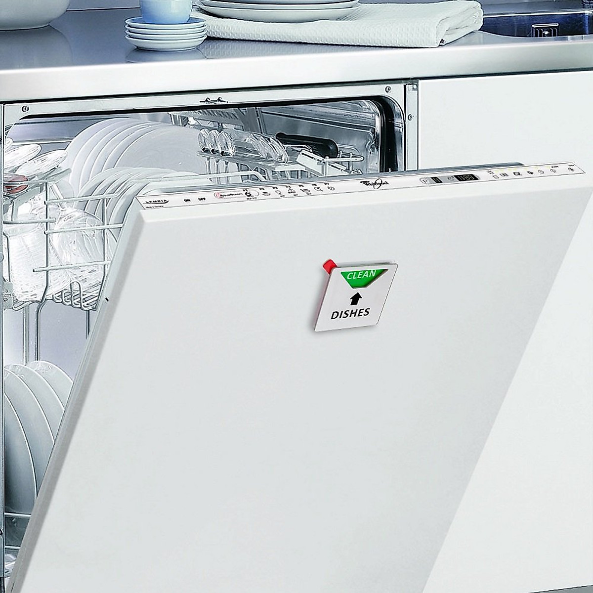 Kichwit Dishwasher Magnet Clean Dirty Sign Indicator with Running and Empty Options, Non-Scratch Strong Magnetic Backing, Residue Free Adhesive Included, 3.5 Inch, Silver