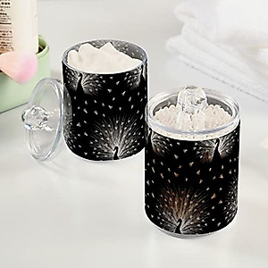 Wusikd Peacock 2 Pack Qtip Holder Organizer Dispenser Black Bathroom Storage Canister Cotton Ball Holder Bathroom Containers for Cotton Swabs/Pads/Floss