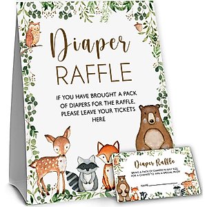 Yuzioey Woodland Greeting Card - Diaper Raffle Tickets and Sign, Woodland Forest Baby Shower Game, Gender Neutral
