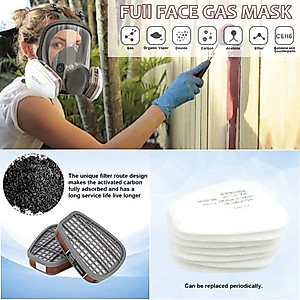 Full Face Respirator Mask, Reusable Full Face Cover, Wide Field of View & Eye Protection Gas Cover, Anti-fog Organic Vapor Mark for Painting, Welding, Polishing, Woodworking, Sanding, Car Spraying