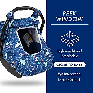 Car Seat Canopy- Cotton Baby Car Seat Covers has Peep Windows and Breathable Mesh( Carrying Pouch for Easy Storage)- Stretchy Car Seat Covers for Babies Fit All Baby Car Seat