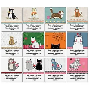 Cat Year Square Return Address Labels - Set of 144 1-1/2" x 1-3/4" Self-Adhesive, Flat-Sheet Labels (12 Designs)