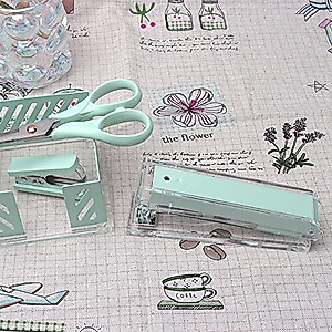 Mint Green Desk Stapler Staples Remover Set Clear Acrylic Body Metallic Stapler Manual Stapling tool with Staple Remover Kit for Home School Office Desktop Accessories Stationery Supplies (Mint Green)