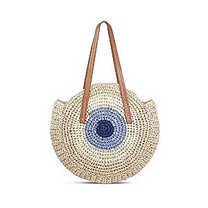 Straw Bag Round Summer Large Woven Beach Bag Purse Handle Shoulder Bag for Women Vacation Tote Handbags