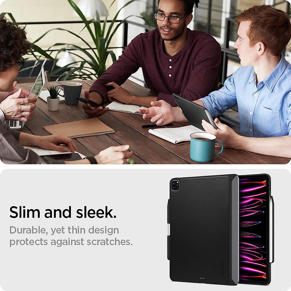 Spigen Thin Fit Pro Designed for iPad Pro 12.9 inch Case M2 6th Generation (2022) / 5th Generation (2021) Magic Keyboard Compatible with Pencil Holder [Keyboard Not Included] - Black