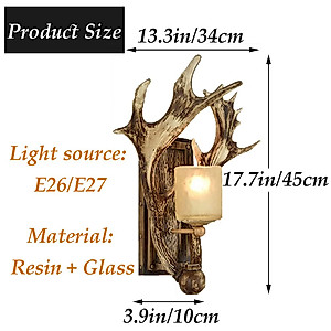 Vintage Deer Antler Wall Sconces, Nordic Industrial Wall Lamp, E27 Bedroom Wall Lights, Aisle Creative Deer Head Decorative Lamp (Vintage Color）
