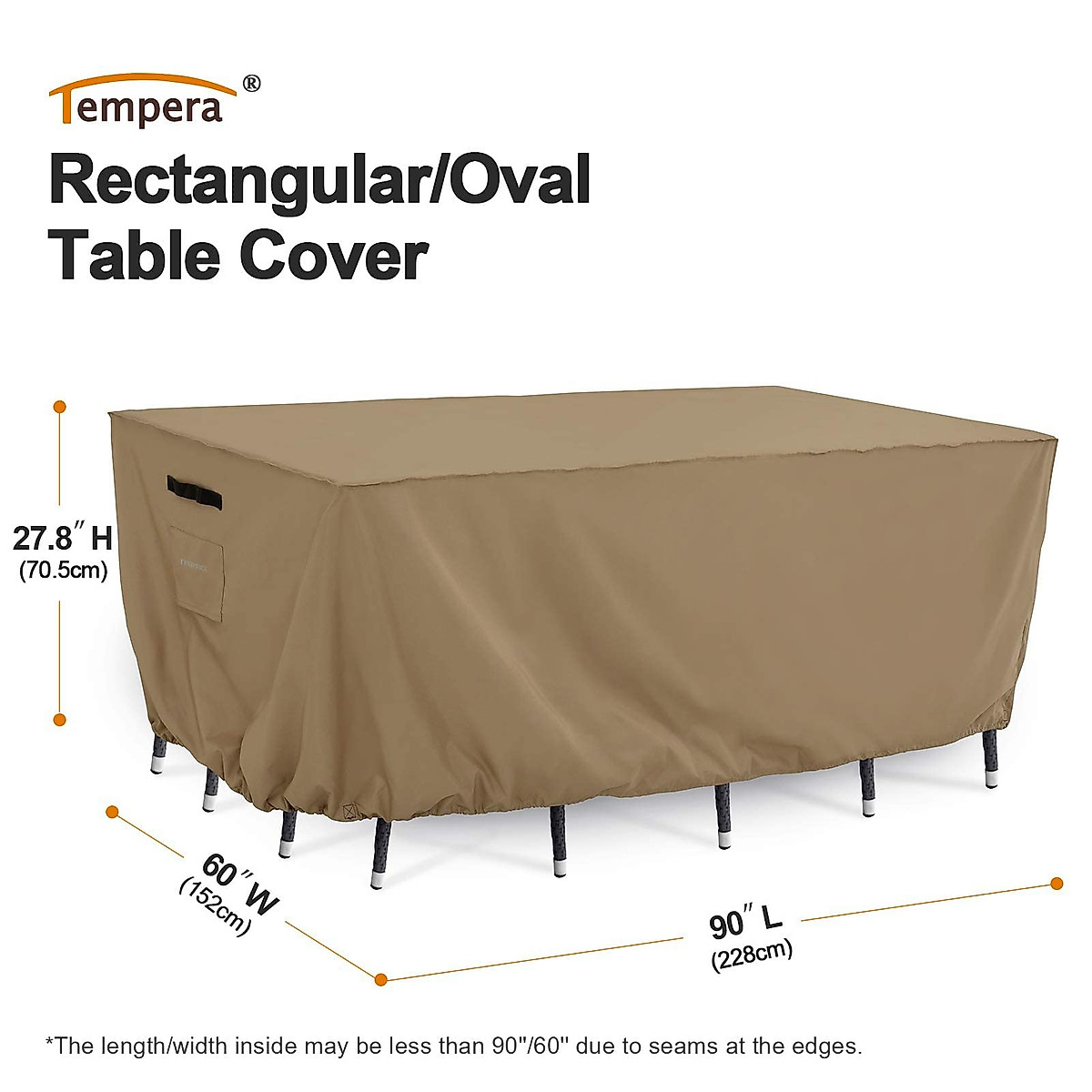 Tempera Outdoor Dining Set Cover for Outside Table and Chair, Rectangle Patio Table Covers for Outdoor Furnitures, Anti-Fading, Windproof, 90'' L x 60''W x 27.8''H, Taupe