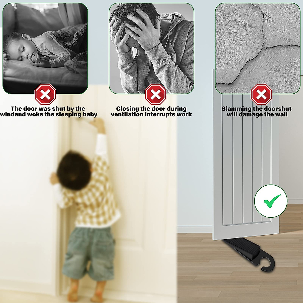 Vncczi Door Stoppers, 2 Pack Premium Rubber Door Stoppers Wedge, Door Stops for Carpet Heavy Duty Door, Door Stoppers for Bottom of Door on Tile, Concrete, Carpet, Wooden Floor (Pink)