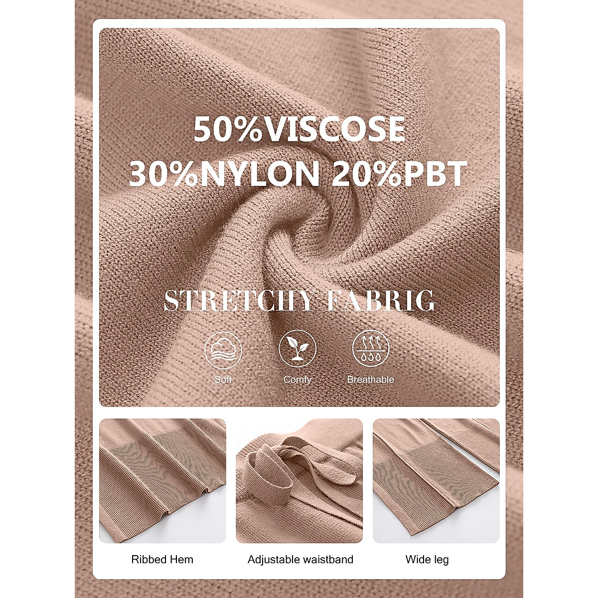 ANRABESS Womens 2 Piece Outfits Oversized Knit Sweater Set Wide Leg Pant Cozy Lounge Matching Pajama Sets 2024 Trendy Clothes Deep Apricot X-large