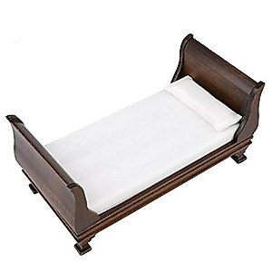 EatingBiting 1:12 Scale Collectible Buildings Miniature Bed Furniture Noble Wooden Single European Style Bed with Bedding and Decorative Pillow