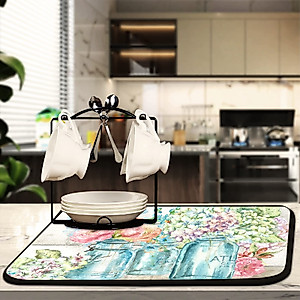 Drying Mat for Kitchen Counter Country Daisy Flowers Dish Drying Mat Dry Mat for Dishes Dish Rack Mat Coffee Bar Mat Dish Drain Mat Drying Mats for Countertop Coffee Mat