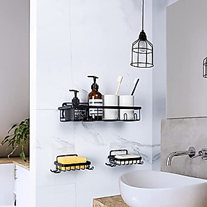 Shower Shelf for Inside Shower Adhesive Shower Caddy Soap Holders and Hooks No Drilling Shelves Bathroom Storage, Stainless Steel Organizer Wall Mount Toilet Storage Accessories Rustproof 4 sets