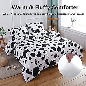 PERFEMET Cow Print Bedding Comforter Set Cartoon Milk Cow Print Bedding Set Reversible Plaid Grid Bed Sets for Kids Teens Boys Girls (Twin/Twin XL Size, Black and White)