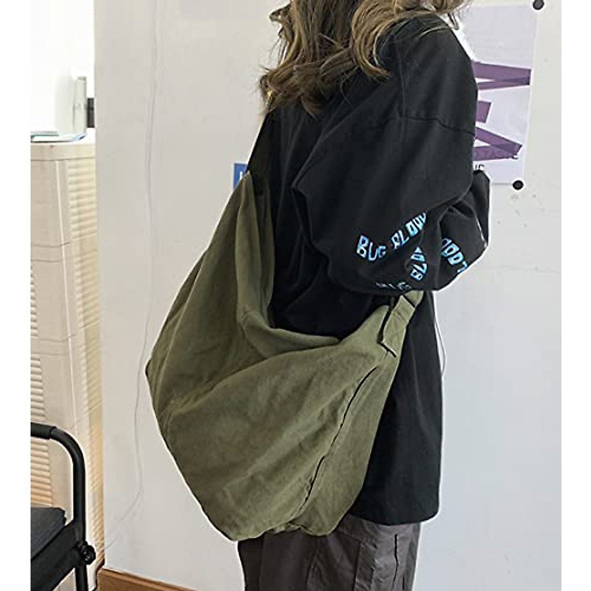 Large Canvas Shoulder Bag for Women with Zipper Hobo Bag Fashion Tote Purse Cute Crossbody Bag School Bag