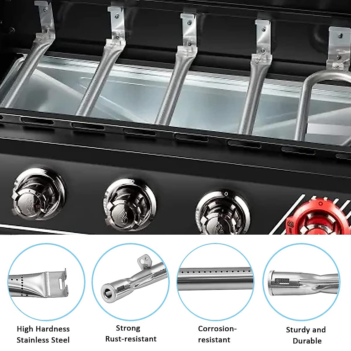 FORYEYC Grill Replacement Parts for Dyna-Glo 5 Burner DGH485CRP, DGH474CRP, DGH483CRP, 4 Burner DGH450CRP, Grill Repair Kit for Revoace GBC1793W Grill, 70-02-411 Grill Heat Plates Tent, Burner Tubes