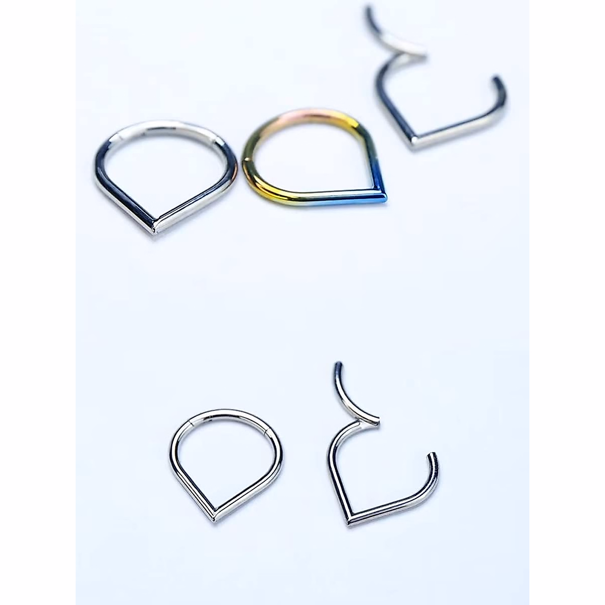 Lantine Teardrop Septum Ring Set 316 Stainless Steel Daith Piercing Jewelry Rook Snug Tragus Cartilage Hinged Segment Clicker Ring