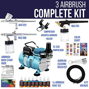 Master Airbrush Cool Runner II Dual Fan Airbrush System with Acrylic Paints, 3 Airbrushes, Guide - For Artists
