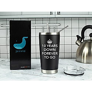 JENVIO 10 Year Anniversary for Him | 20oz Steel Travel Tumbler/Mug for Coffee or Cold Drinks | 10th tenth best Wedding Cup Gifts for Men Her Woman Work Husband Idea