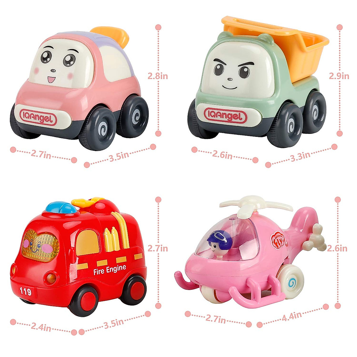NASHRIO Push Forward and Wind Up Cars Toys for Baby and Toddlers, 4 Pack Kids Early Educational Vehicles - Boys and Girls Birthday Party Favors Gift (Random Colors)