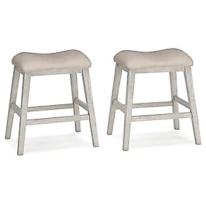 Signature Design by Ashley Skempton Modern 24" Counter Height Upholstered Barstool, 2 Count, Whitewash