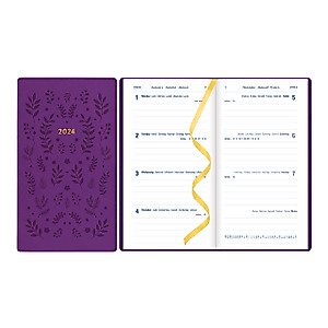 Letts of London Woodland Weekly Planner, 12 Months, January to December, 2024, Pocket Size, 5.875" x 3.125", Multilingual, Purple (C082175-24)