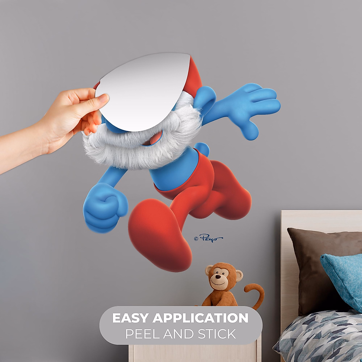 EGD Papa Smurf Smurfs Peel and Stick Wall Decal I EGD X The Smurfs Series I Baby Girl or Boy I Nursery Wall Decal for Baby Room Decorations I Mural Wall Decal Sticker (Wide 20"x 26" Height)