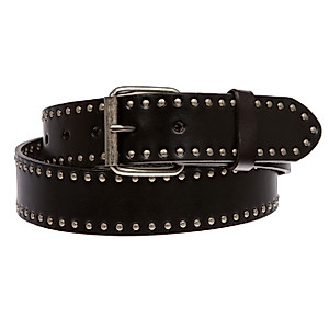 Genuine Vintage Retro Circle Studded Leather Belt - Interchangeable buckle, Black | 40"
