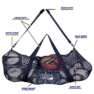 Athllete Extra-Large Heavy-Duty Soccer Ball Bag (34” X 24”) with Comfortable Shoulder Straps - High Capacity Mesh Ball Bag for Sports and Training