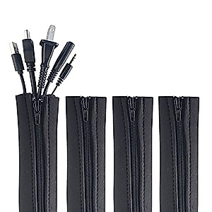 Zipper Cable Sleeve by Wrap-It Storage - 24" x 4" (4-Pack) Black - Cord Organizer and Cable Protector for Desk, Computer, TV Cord Management to Hide and Cover Wire and Extension Cables
