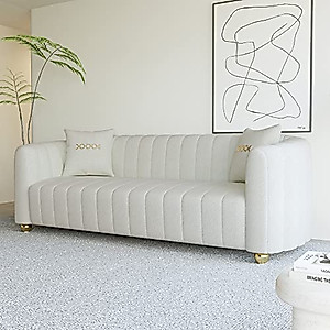 Lkvkvri 83 inch White Velvet Couch Wide Modern Loveseat Chesterfield 3-Seat Couch Sofa 750 lbs Weight Capacity with 2 Throw Pillows for Living Room