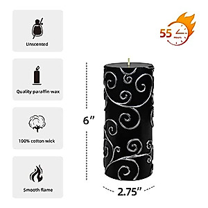 Zest Candle Pillar Candles, 3 by 6-Inch, Black Scroll