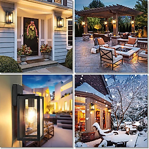 2-Pack Dusk to Dawn Outdoor Wall Light Fixtures with 2 LED Bulbs, Exterior Wall Mount Lanterns Waterproof, Wall Sconces in Matte Black Anti-Rust Wall Lamps with Clear Glass for Doorway Porch Garage