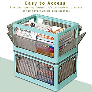 KISYONGUS 2 Pack 15Gal Large Capacity Storage Bins with Lids, Five-Door Stackable Storage box with wheels, Plastic Foldable Storage Boxes for Closet Storage Organization, 55L